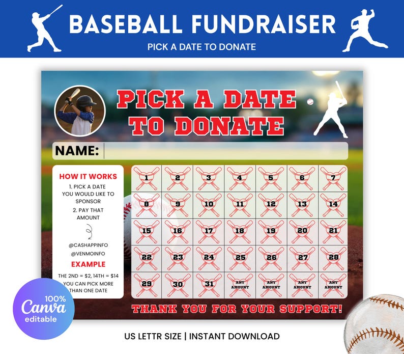 Baseball Fundraiser Template, Editable Baseball Fundraiser Calendar ...