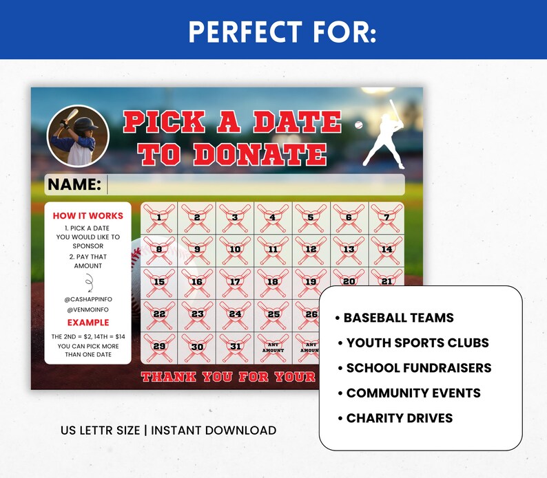 Baseball Fundraiser Template, Editable Baseball Fundraiser Calendar ...