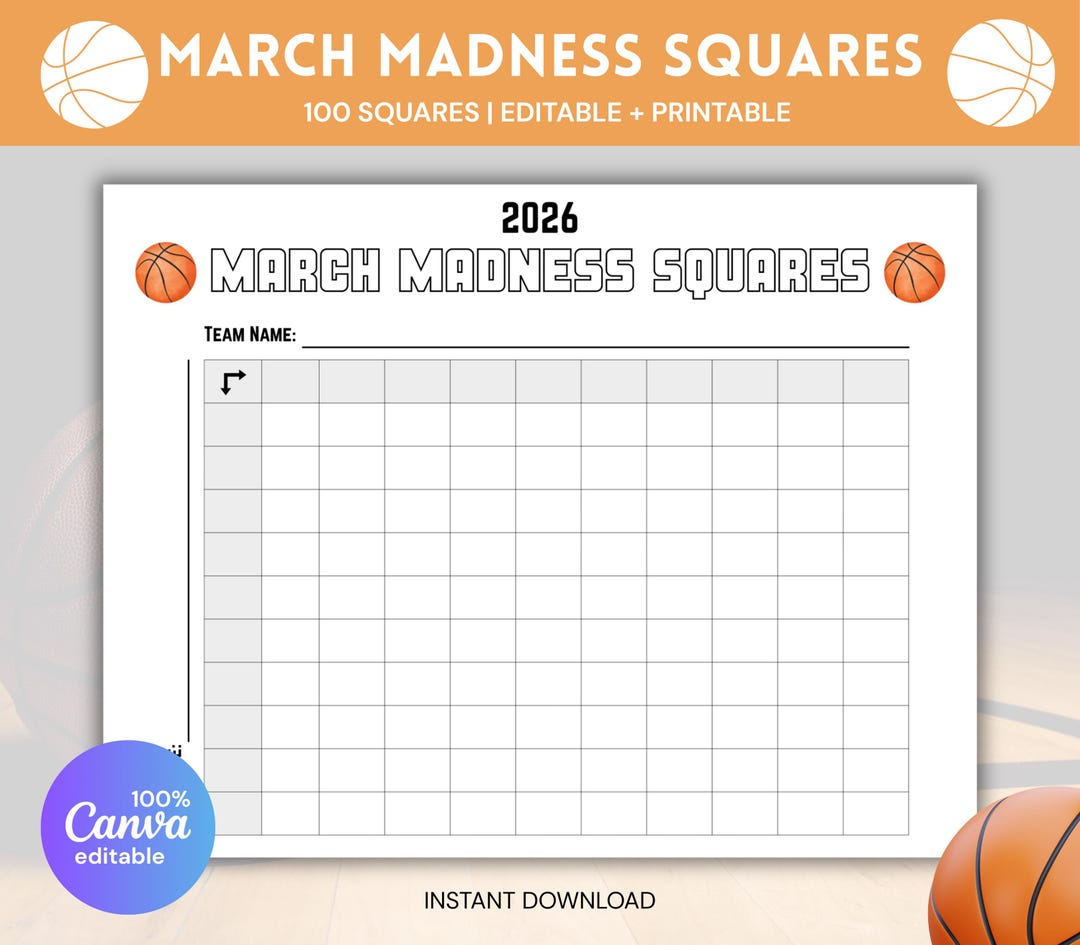 March Madness Squares, Printable March Madness Game, Office Fundraiser ...