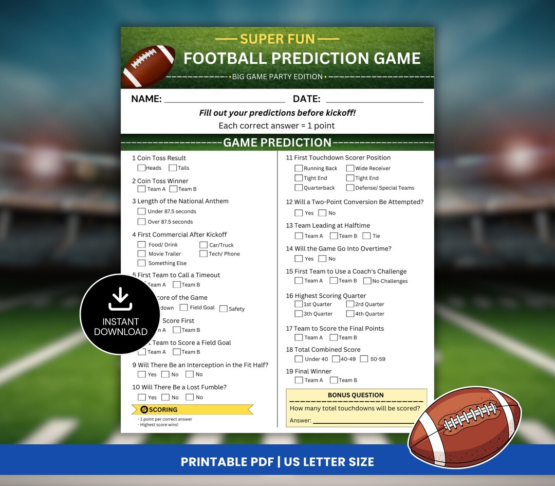 Super Football Bowl Prediction Game, Big Game 2026, Watch Party Game ...