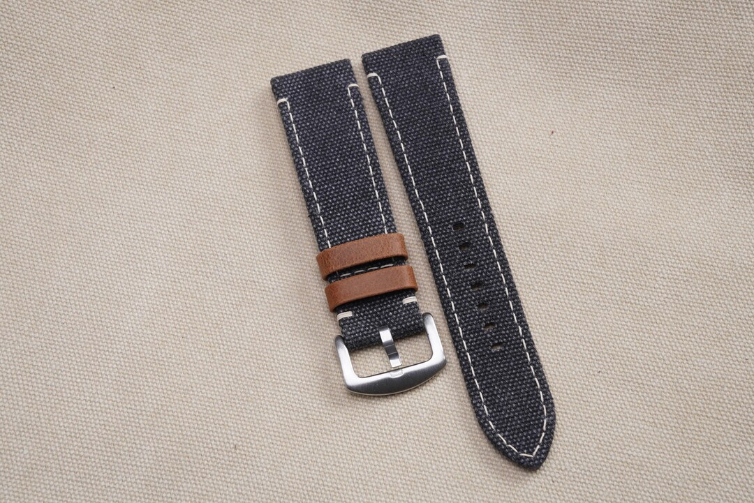 Black Canvas Watch Strap – Handmade Fabric Watch Band – 18mm 20mm 22mm ...