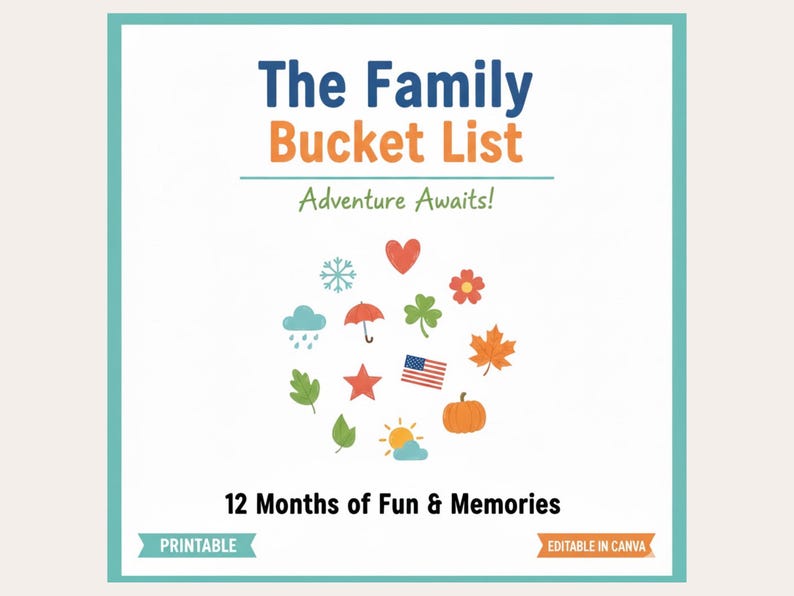 Family Bucket List Printable | 12 Months of Activities (digital Product ...
