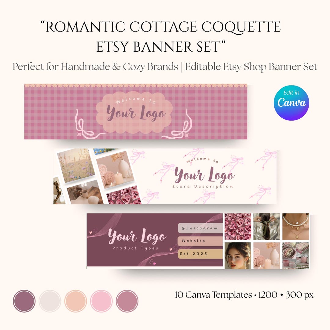Pink Coquette Etsy Banner | Cottagecore Shop Header Set | Romantic ...