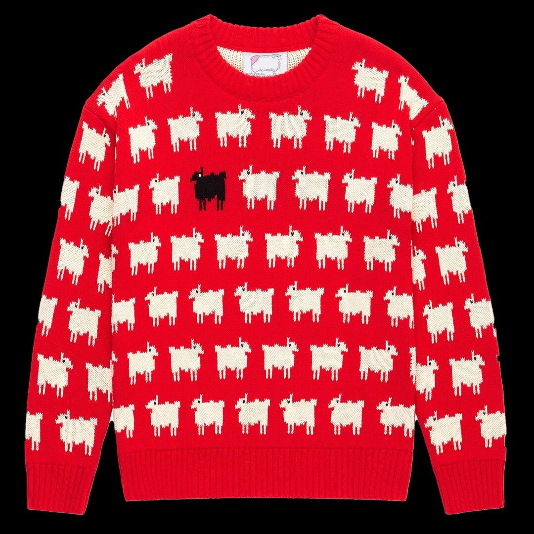 Diana Red Black Sheep Sweater | Retro Unisex Knit Pullover - Handmade ...
