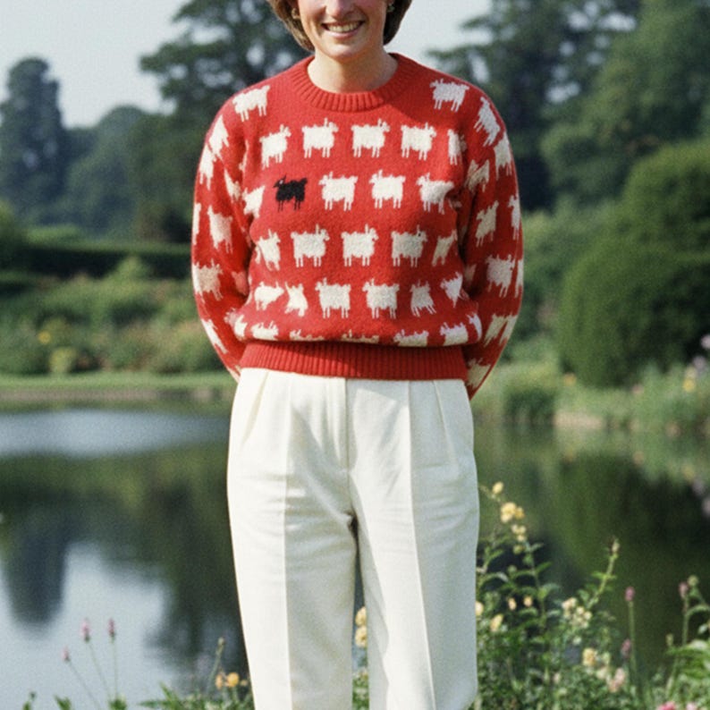 Princess Diana Black Sheep Sweater | Knitted Fabric, Red Warm Unisex ...