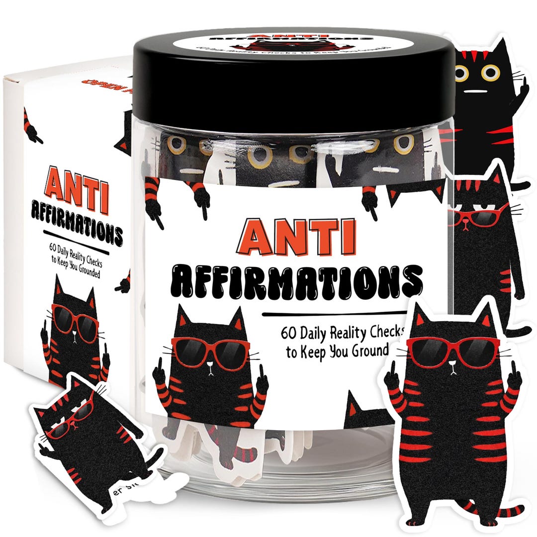 Anti Affirmations – Funny Motivation Card Jar With Black Cat (60 Daily ...