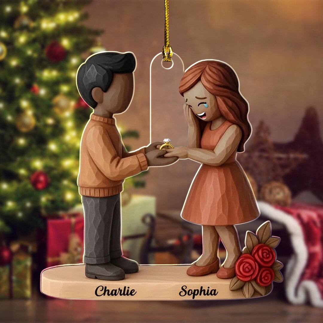 Personalized Couple Marriage Proposal 2D Flat Ornament, Custom She Said ...