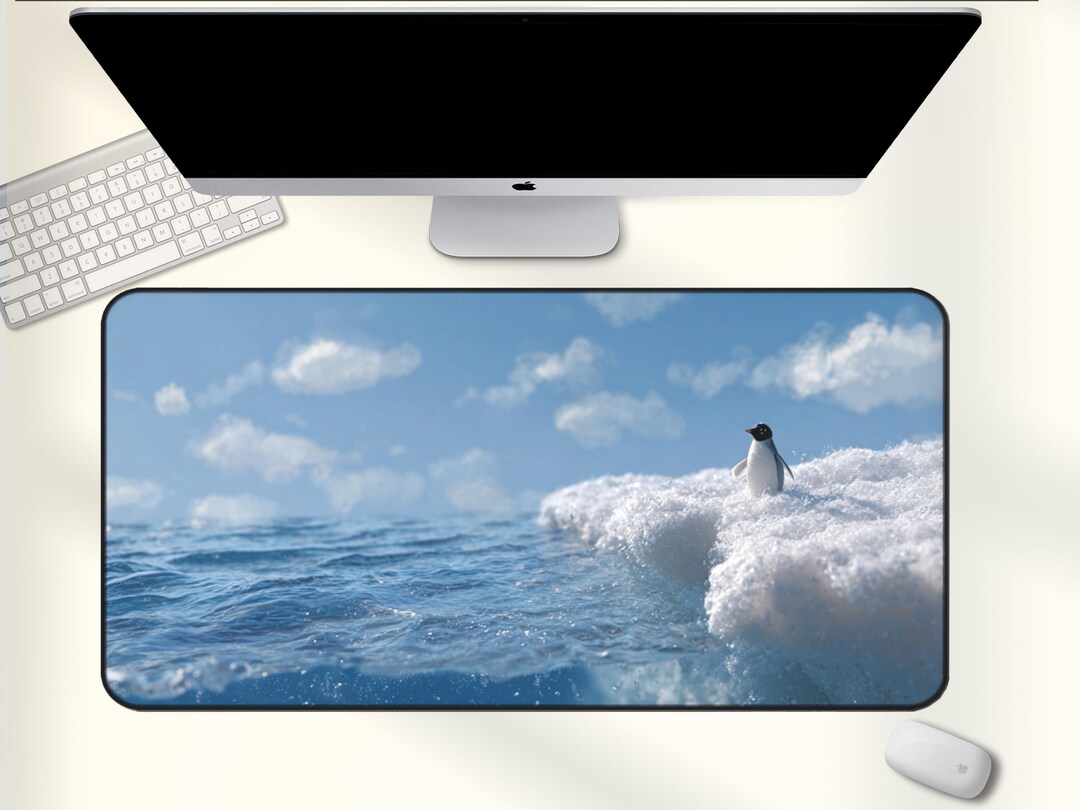 Penguin Desk Mat, Realistic Arctic Mouse Pad, Ocean Iceberg Desk ...