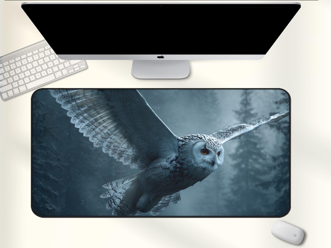 Snowy Owl Desk Mat, Majestic Owl Mouse Pad, Forest Animal Desk Decor ...