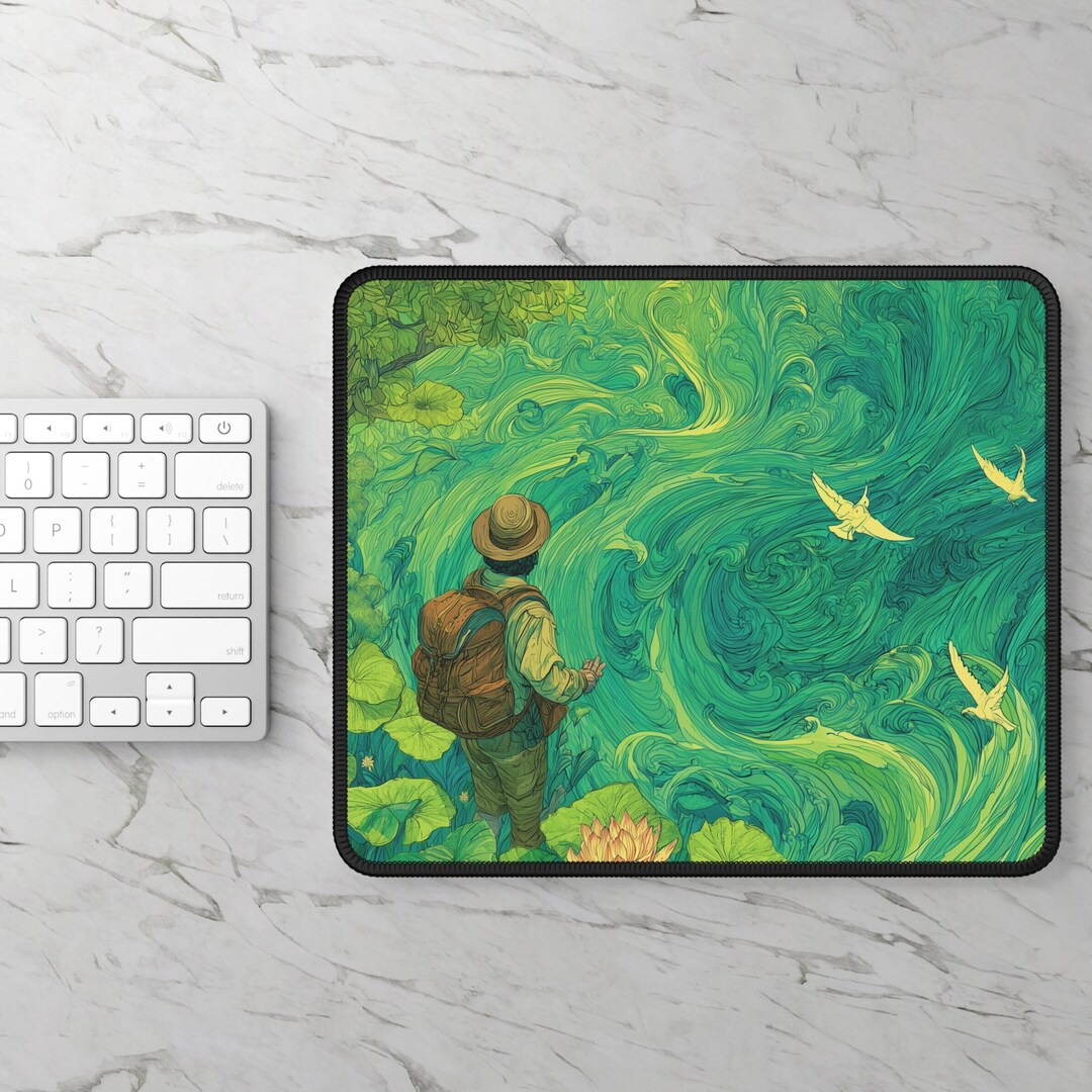 Fantasy Forest Desk Mat, Swirl Green Nature Mouse Pad, Explorer Art ...