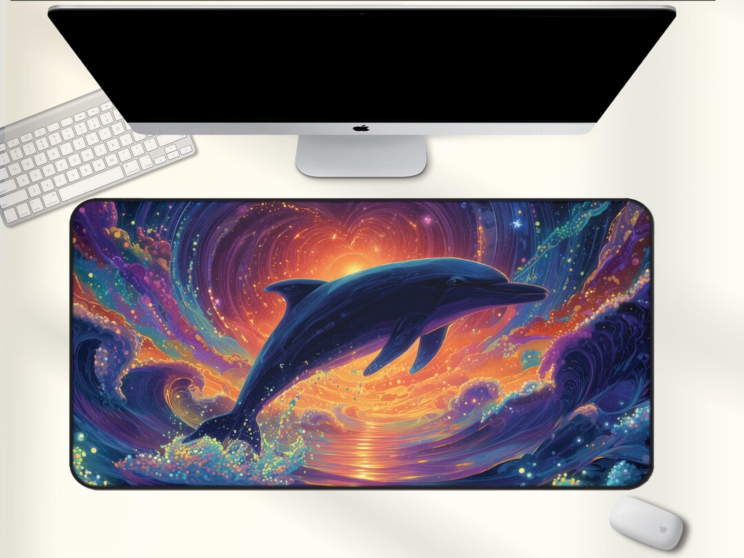 Colorful Dolphin Desk Mat, Trippy Ocean Mouse Pad, Psychedelic Animal ...