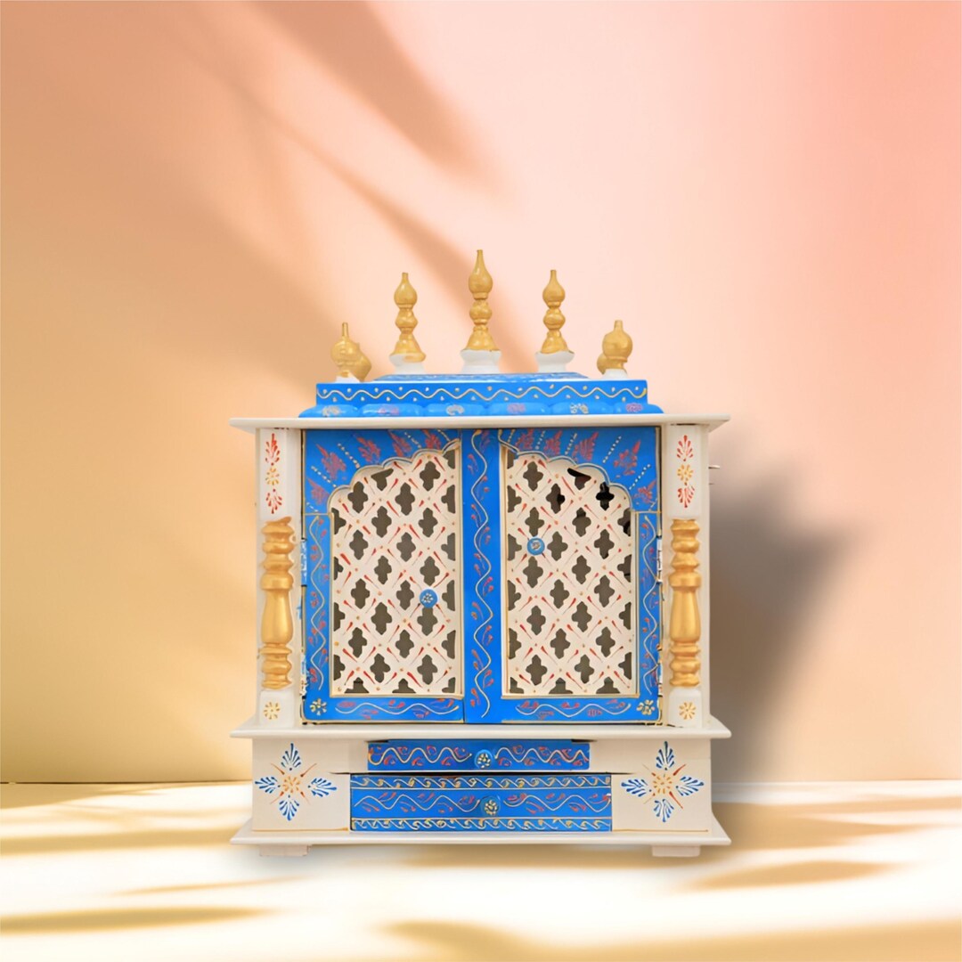 Handcrafted Wooden Pooja Mandir With Doors | Multicolor Solid Wood ...
