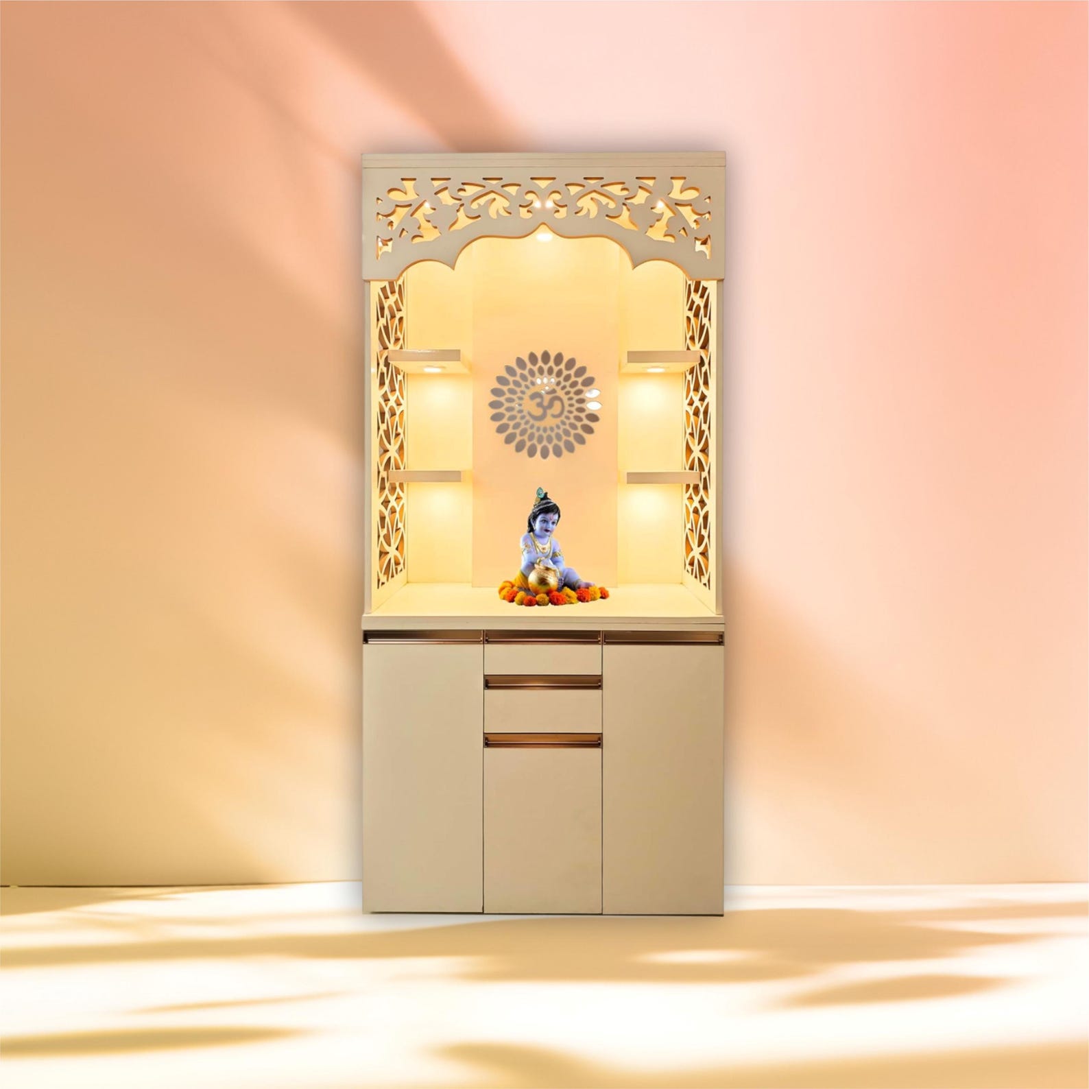 Handmade White Pooja Mandir for Home | Compact Engineered Wood Temple ...