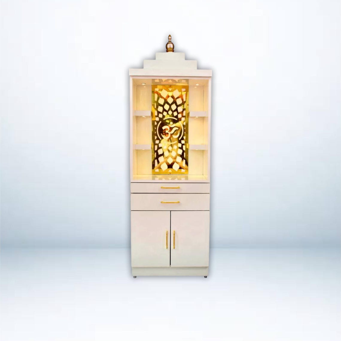 White Solid Wood Pooja Mandir for Home | Handmade Hindu Temple Cabinet ...