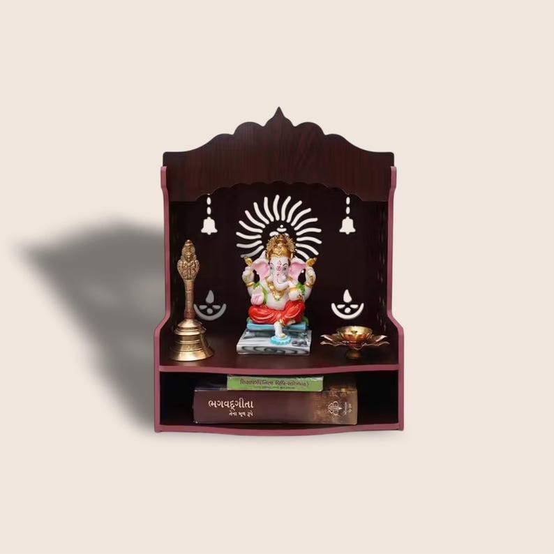 Wooden Wall Mounted Mandir With Ganesha Design | Pooja Temple With ...