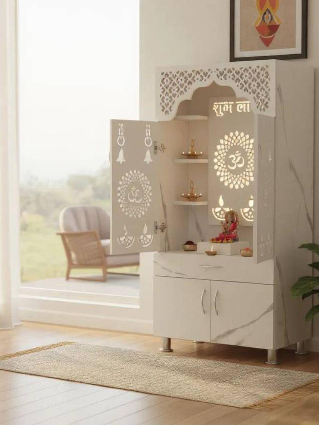 Engineered Wood Pooja Mandir With Doors and Shelves for Home Decor ...