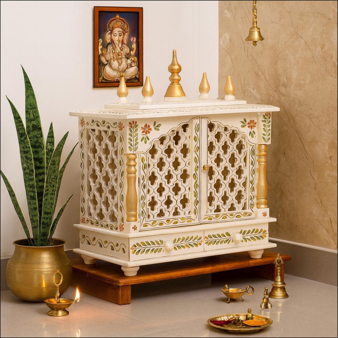 Handcrafted Wooden Temple Mandir | Indian Pooja Ghar | Solid Wood Home ...