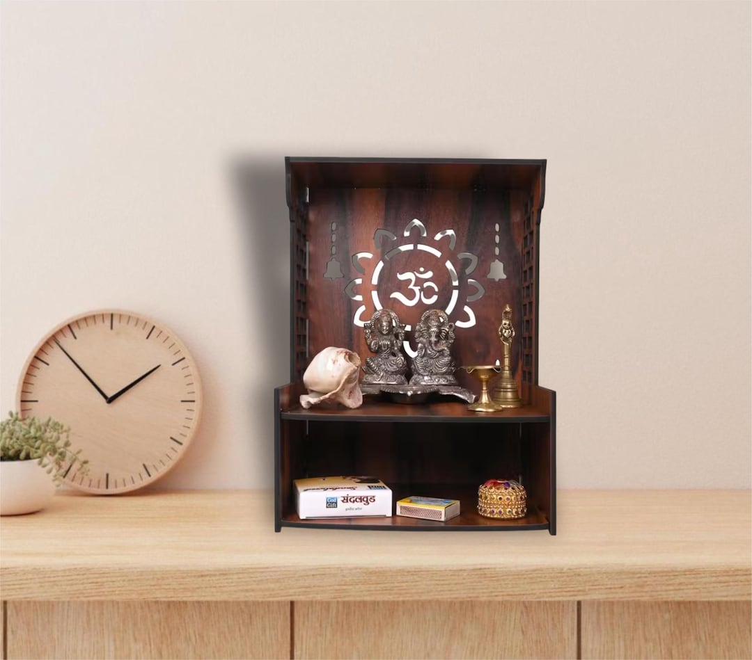 Compact Wooden Wall Mounted Temple | MDF Mandir for Home & Office ...