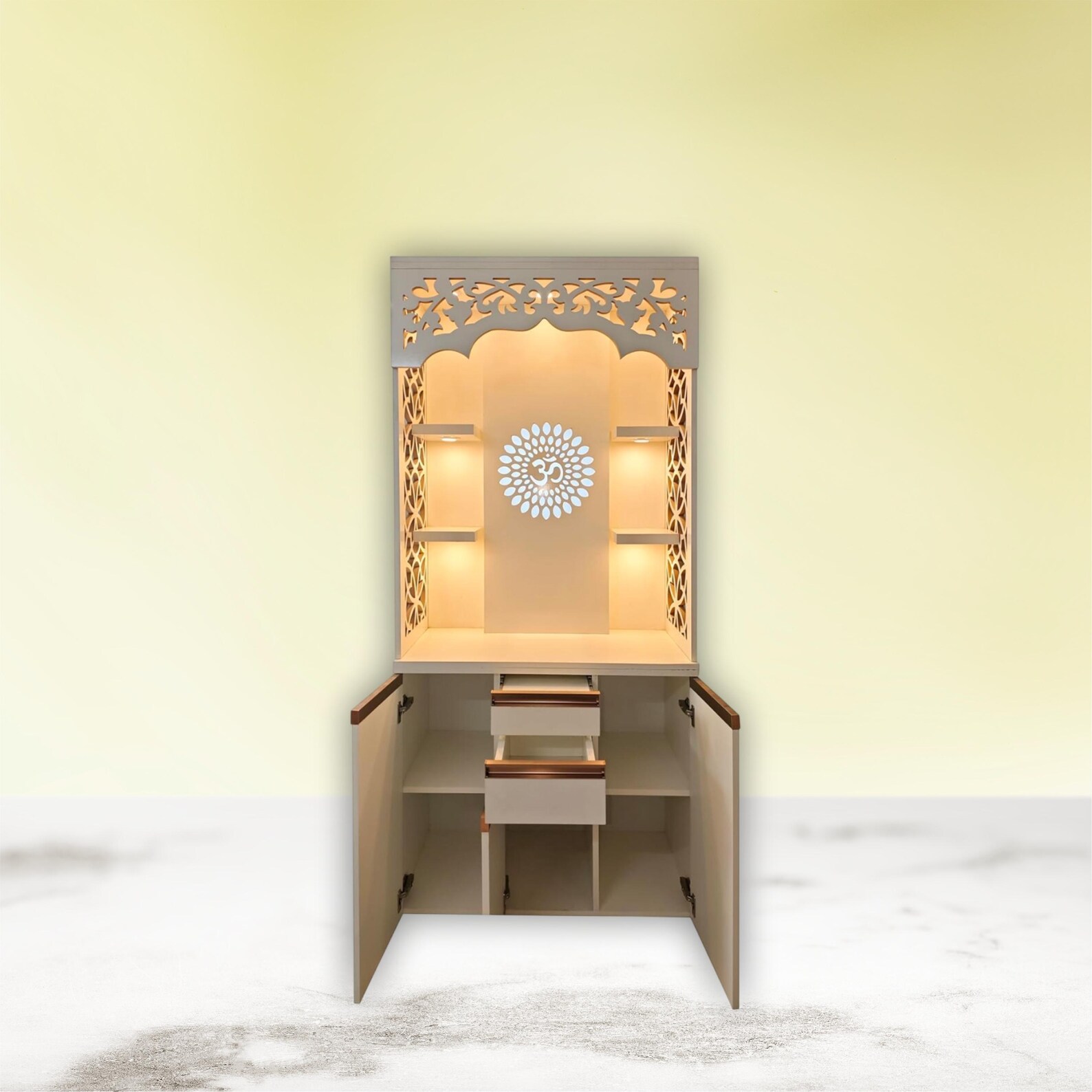 Handmade White Pooja Mandir for Home | Compact Engineered Wood Temple ...