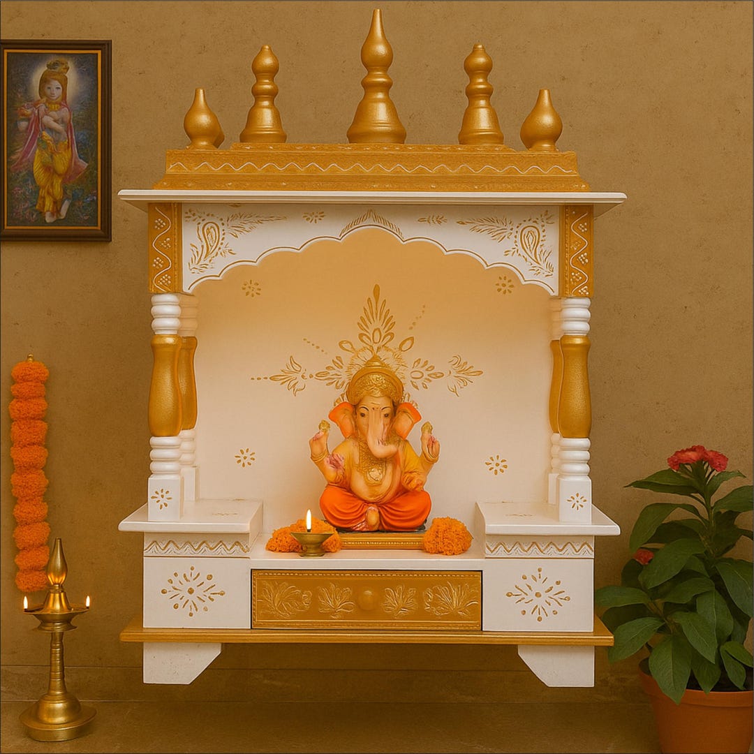Handcrafted Wooden Pooja Mandir | Small Engineered Wood Temple With ...
