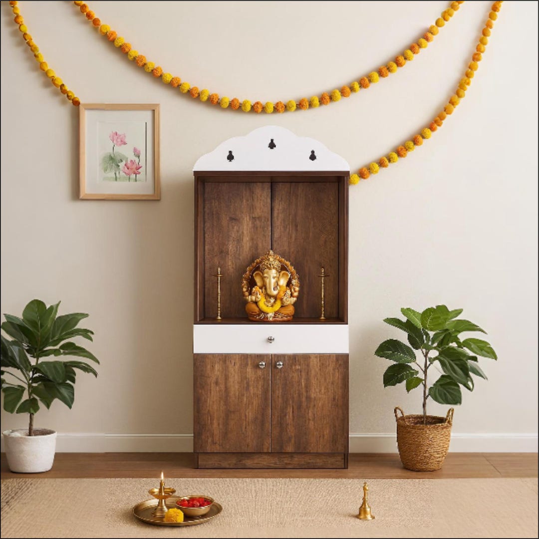 Large Wooden Pooja Mandir for Home | Engineered Wood Temple With ...