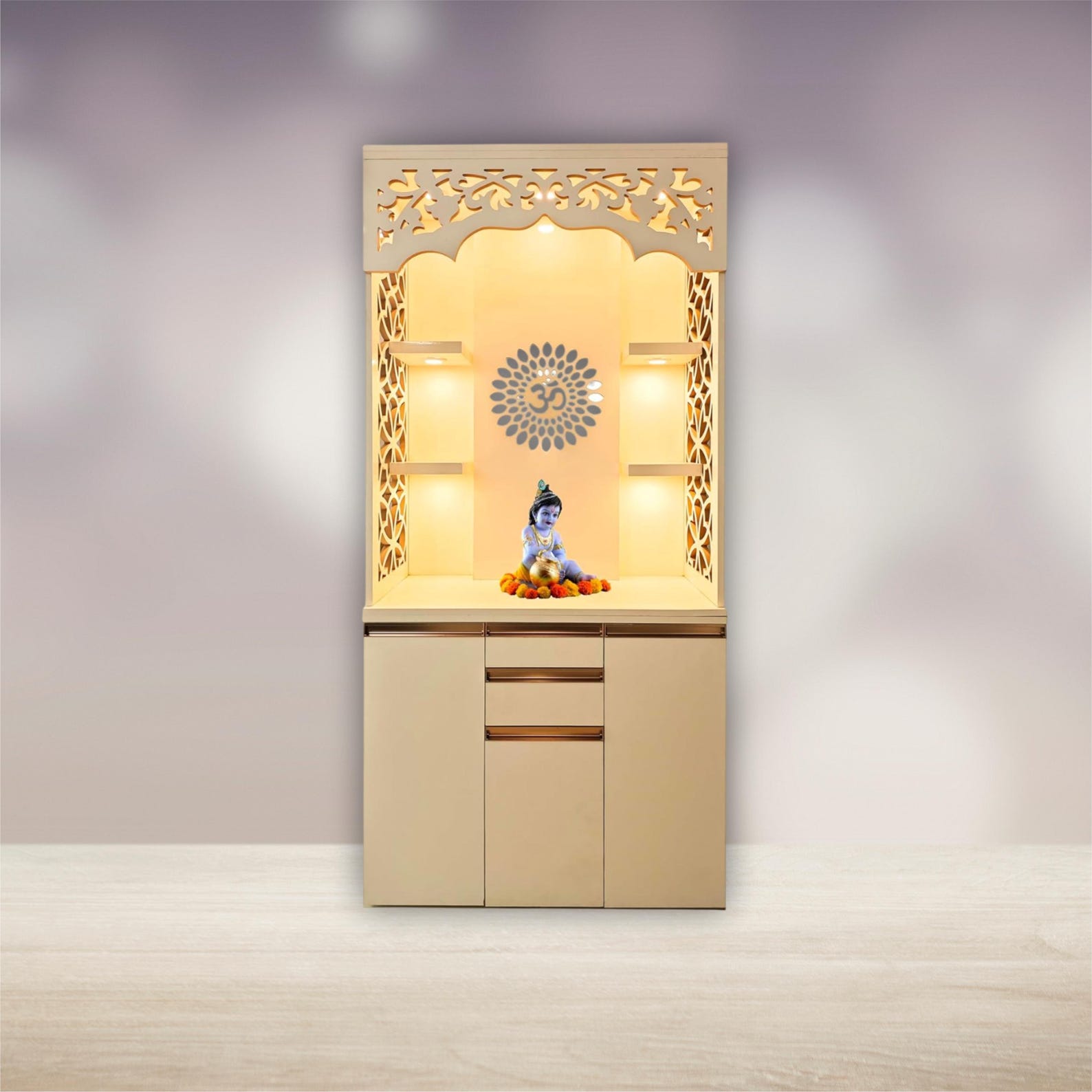 Handmade White Pooja Mandir for Home | Compact Engineered Wood Temple ...