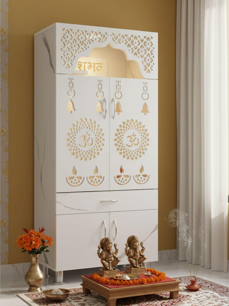Engineered Wood Pooja Mandir With Doors and Shelves for Home Decor ...