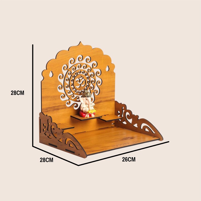Wooden Pooja Mandir for Home Temple With Om Design Backdrop and Brass ...