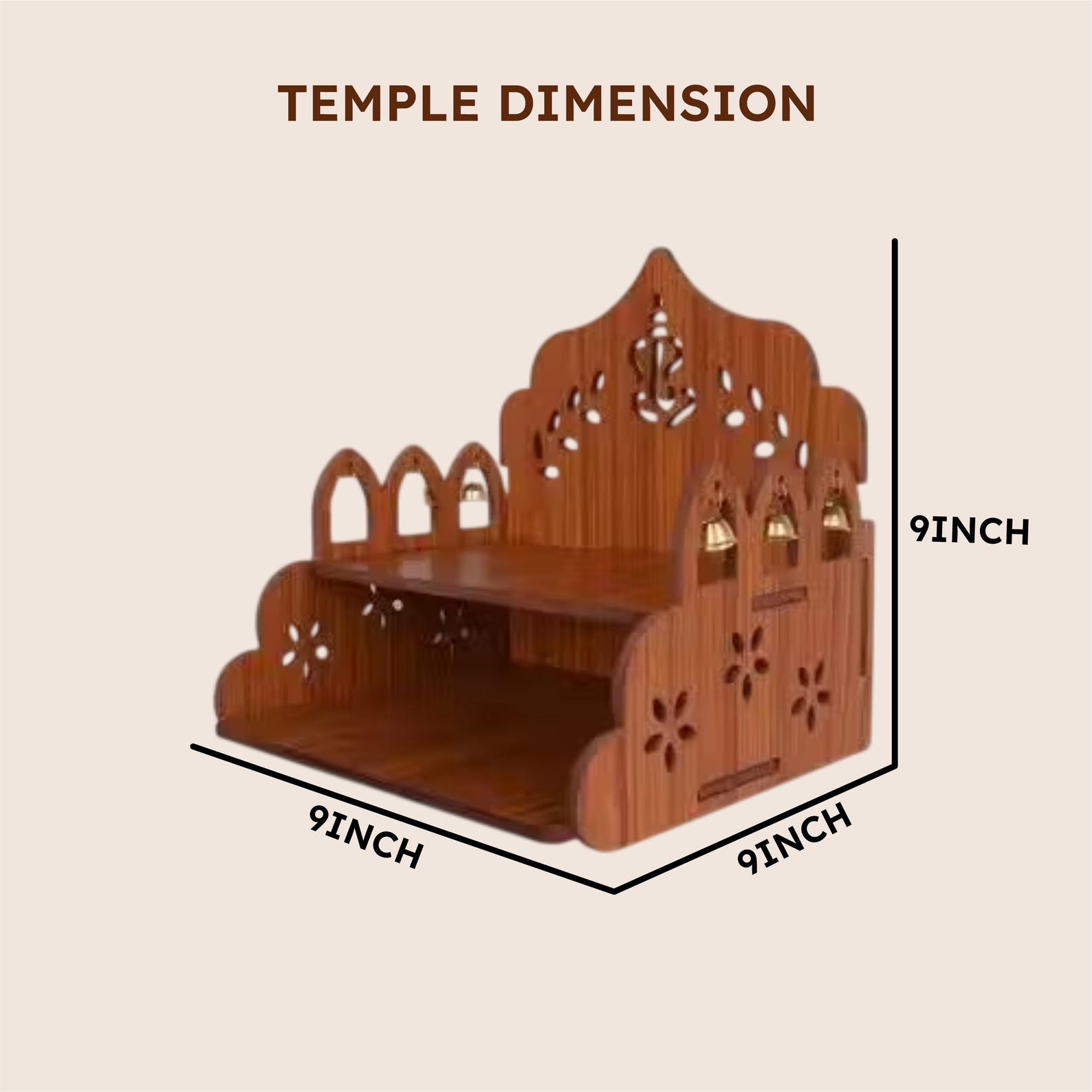 Wooden Wall Mounted Pooja Mandir | Compact Temple With Ganesh Backdrop ...