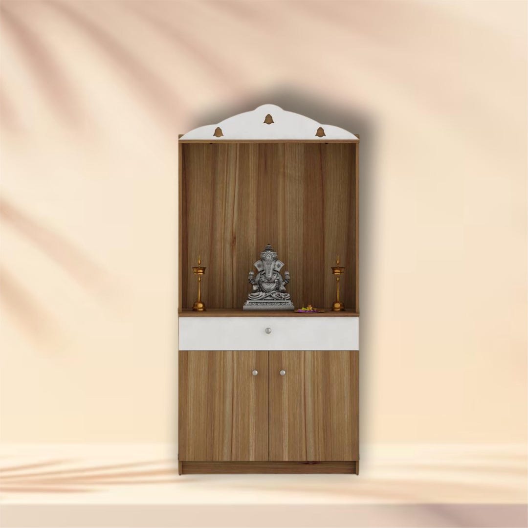 Large Wooden Pooja Mandir With Storage | Engineered Wood Temple for ...