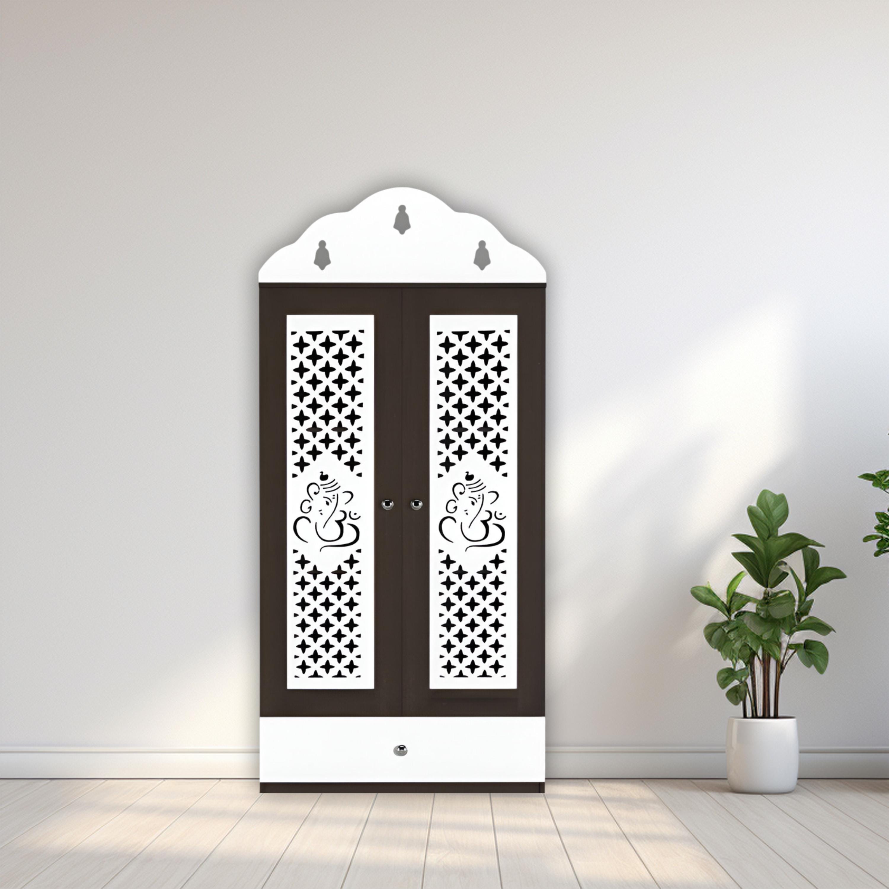 Engineered Wood Pooja Mandir With Ganesha Cutwork Doors and Star Motif ...
