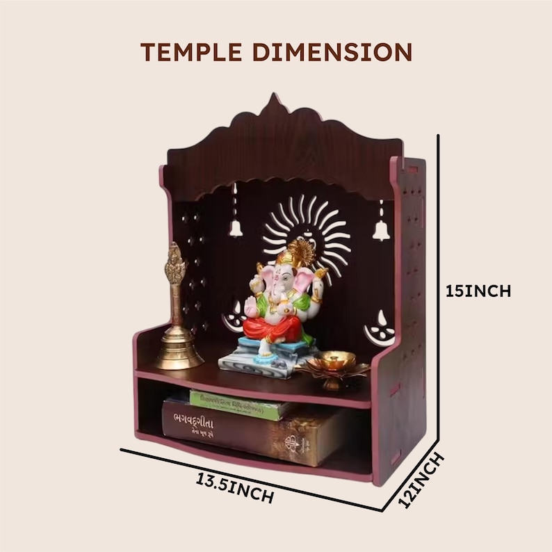 Wooden Wall Mounted Mandir With Ganesha Design | Pooja Temple With ...