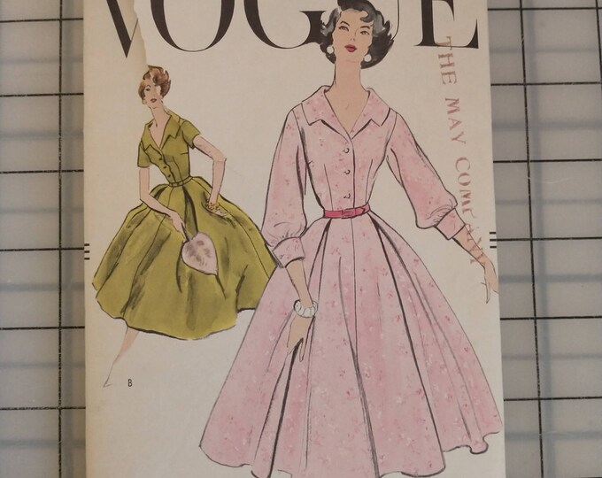 Vintage 1957 Vogue Pattern 9117 Dress With Wide Skirt, Short or 3/4 ...