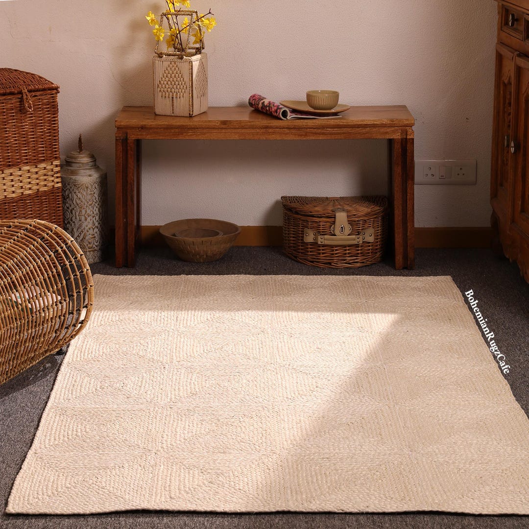 Natural Jute Rug, Bohemian Jute Rug, Rectangular Jute Rug, Braided ...