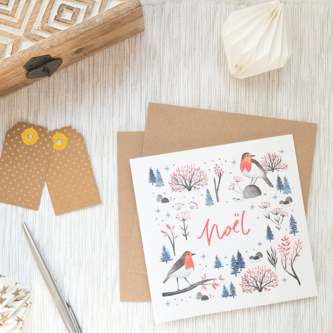 Noel Card Noel Christmas Card Holiday Greeting Robin Card - Etsy