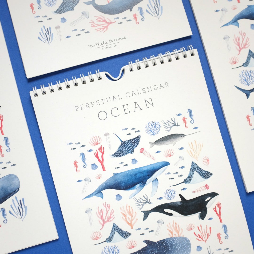 Birthday Wall Calendar, Perpetual Calendar, Ocean Calendar, Gift for ...