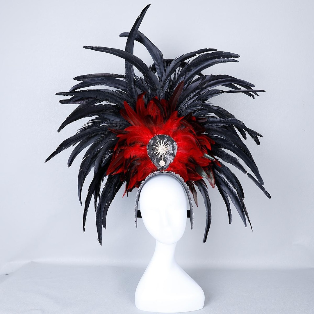 Black Feather Crown, Halloween Feather Headdress, Gothic Showgirl ...