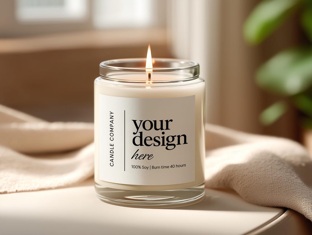 Lumient Candle Mockup PSD: Printify 9oz White Glass Jar Template - Etsy