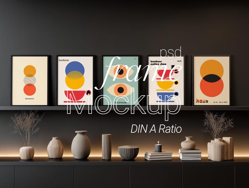 Five Black Frame Mockup PSD: Gallery Wall Poster Display Template - Etsy