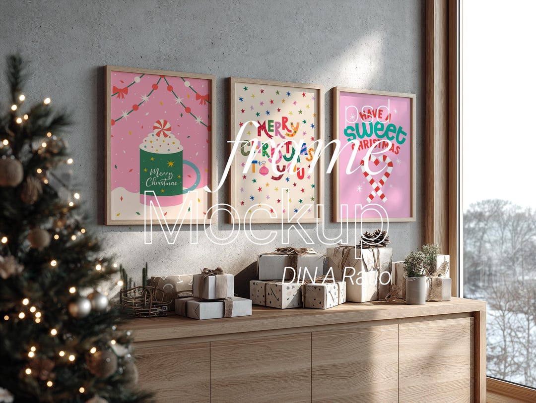 Christmas Triple Frame Mockup PSD Winter Festive Interior Wall Art 3 ...
