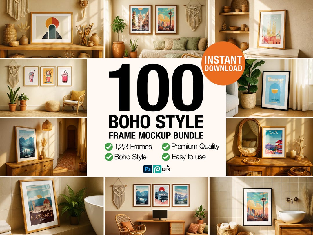 100 Frame Mockup Bundle PSD: Boho Style Interior Wall Art Display - Etsy