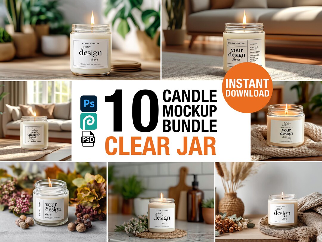 Clear Jar Candle Mockup Bundle PSD Smart Object Digital Download - Etsy