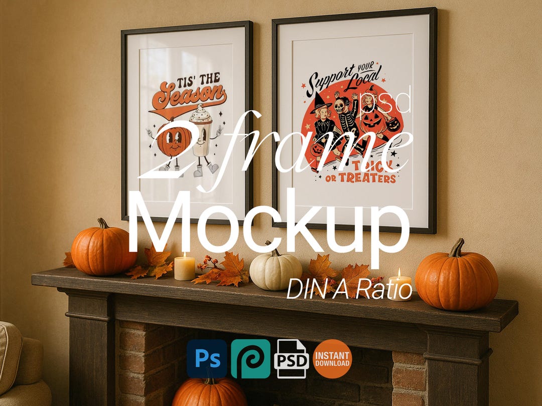 Double Vertical Frame Halloween Mockup Wall Art Poster Display Pumpkin ...