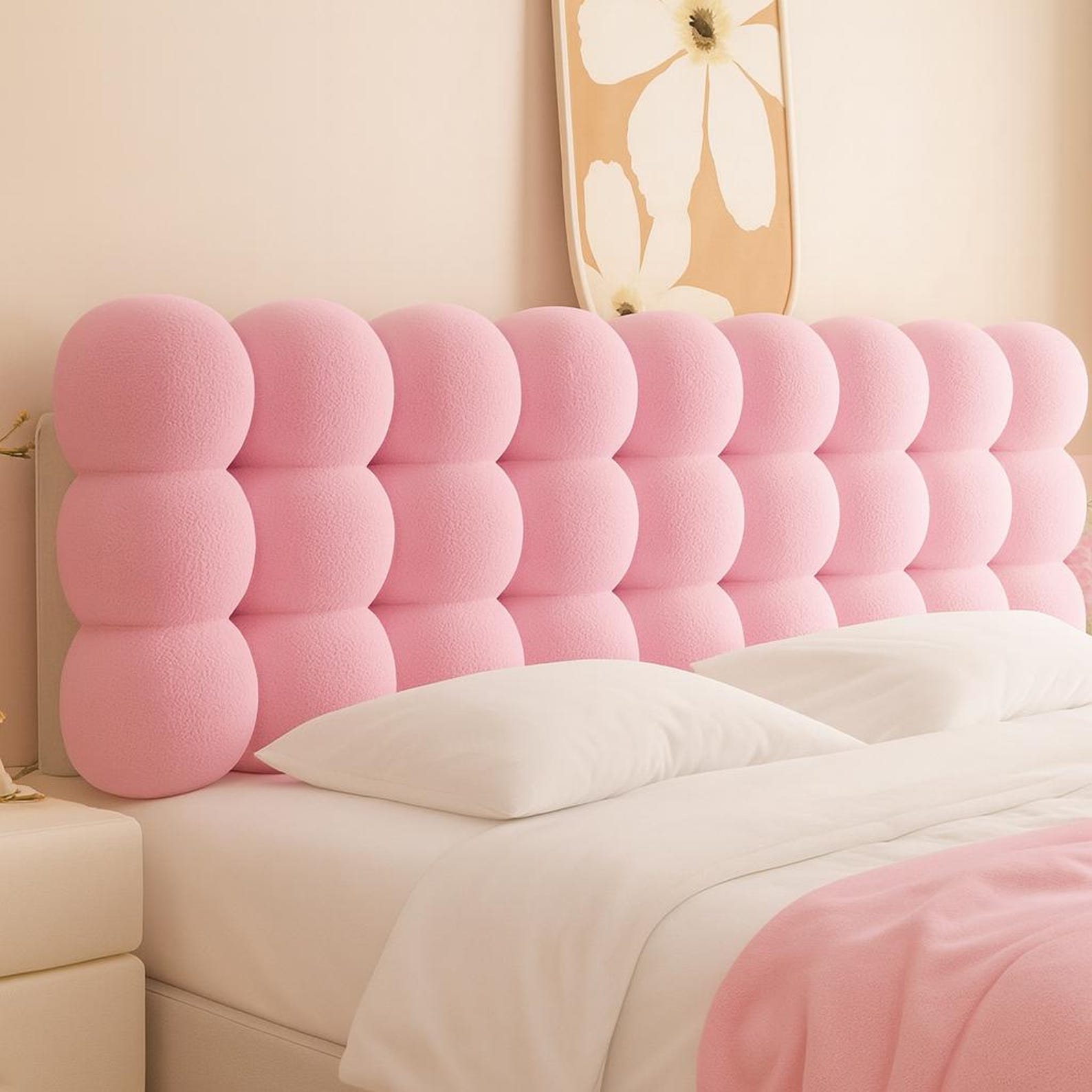 Plush Bouclé Upholstered Headboard – Modern Padded Bed Backrest With ...