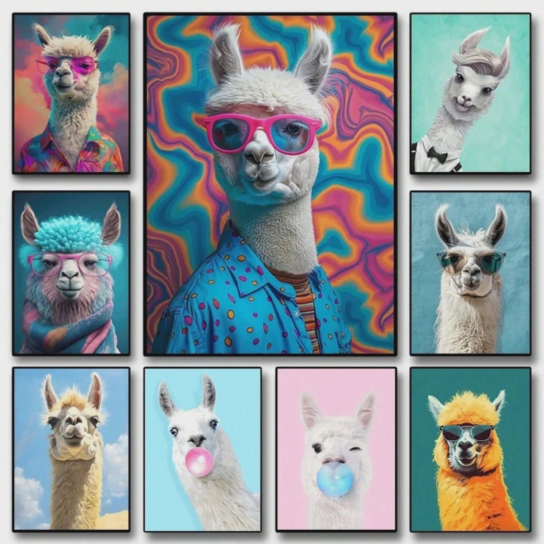 Colourful Llama & Alpaca Wall Art | Funny Modern Prints | Funky Posters ...