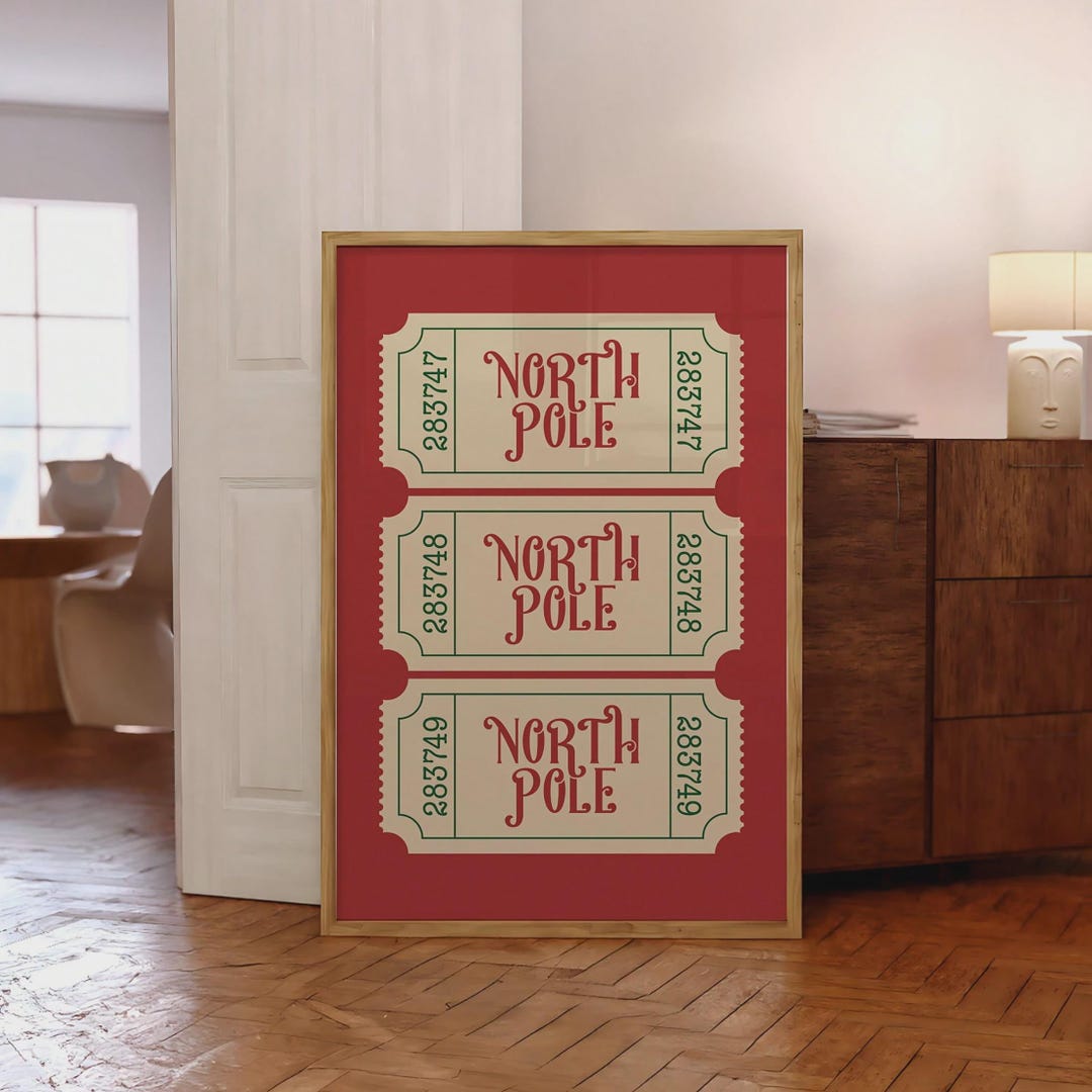 North Pole Ticket Wall Art | Ticket Stub Print | Trendy Christmas ...