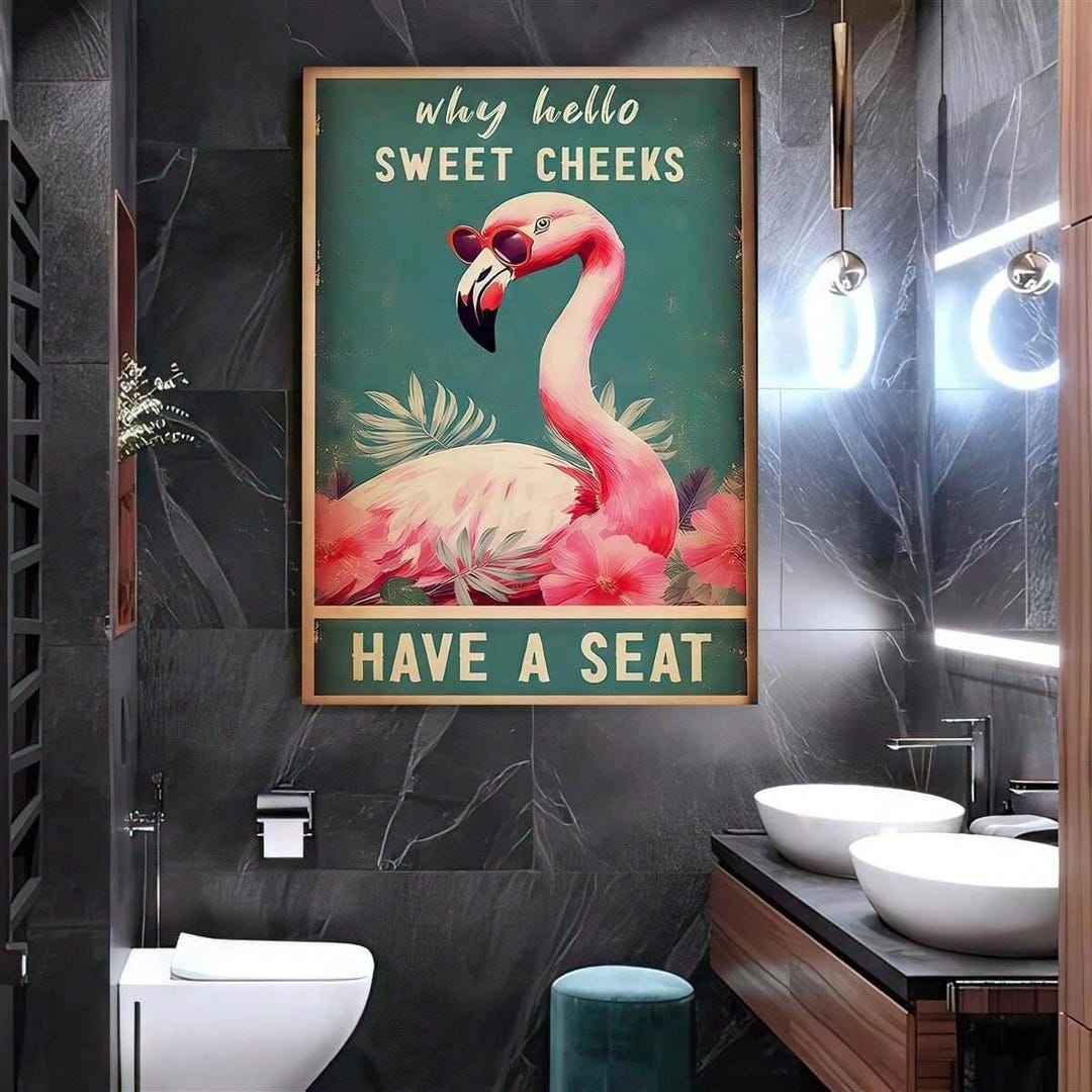 Hello Sweet Cheeks Wall Art | Funny Flamingo Poster | Pink Bathroom ...
