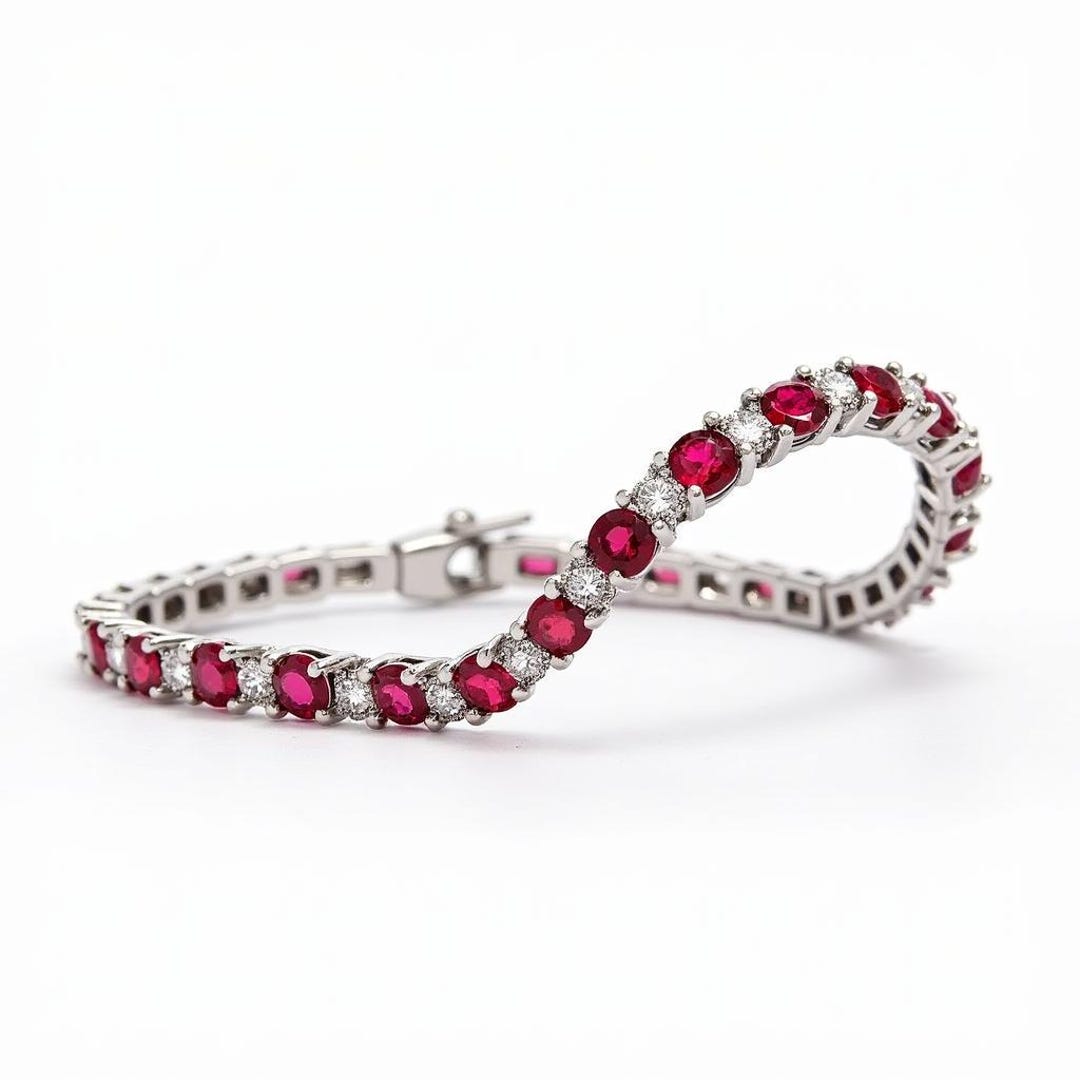 Ruby Tennis Bracelet | Sterling Silver, White Gold Plated, CZ Diamond ...