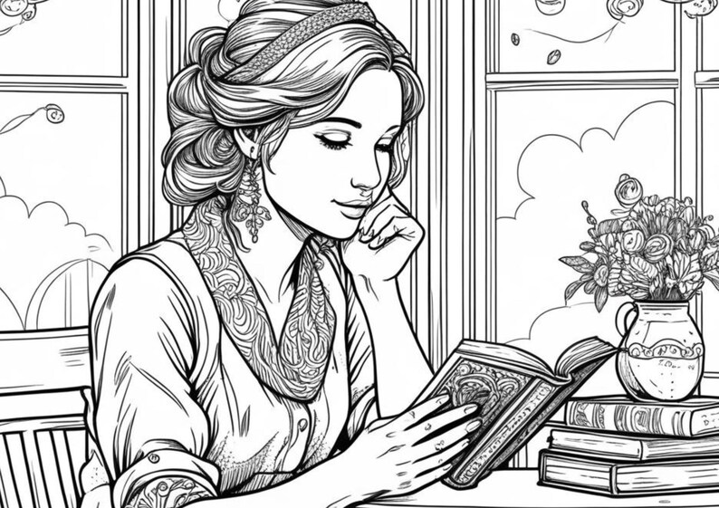 Printable Book Lover Coloring Book: Relaxing Pages for Bibliophiles (A4 ...