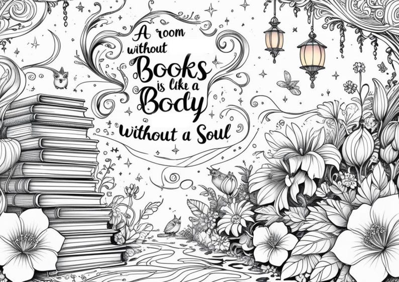 Printable Book Lover Coloring Book: Relaxing Pages for Bibliophiles (A4 ...